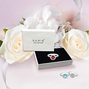 IVY & BAUBLE White Gold-Plated Halo Set Solitaire Cubic Zirconia Engagement Rings for Women | Simulated July Birthstone| Size 10