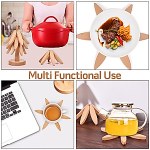Wooden Trivets for Hot Dishes， Tree Shape Trivet Set,Trivets for Hot Dishes Store Like a Christmas Tree - 5 Wooden Trivet + 1 Stand（Beech Wood）