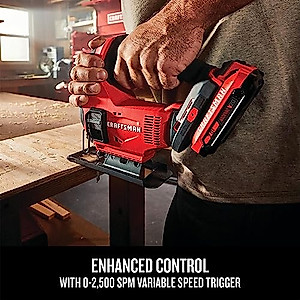 CRAFTSMAN V20 Cordless Jig Saw, 3 Orbital Settings, Up to 2,500 SPM, Bare Tool Only (CMCS600B)