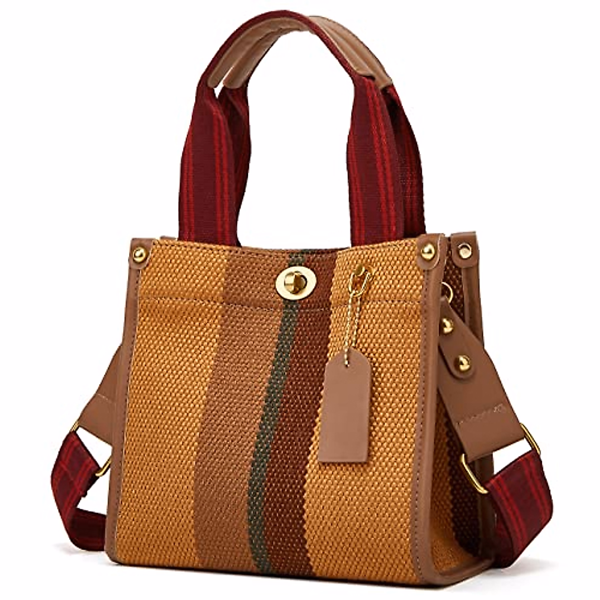 Tote Bag Hobo Bag for Women Canvas Shoulder Bag Chic Crossbody Bag Satchel Large Handbag Color Contrast Stripe