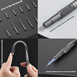 Precision Screwdriver Set Cylinder Organizing Case 128pcs in 1 Case S2 Alloy Steel HRC 56 Hardness Bits Space-saving Roll-up Case Professional Toolset Magnetizing Bit Heads for most sizes (9906)