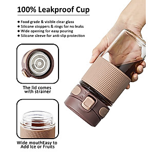 TKK Glass Travel Coffee Mug with Lid 15 OZ Leak Proof Reusable Coffee Cup with Silicone Sleeve - BPA Free, LightGreen-NEW