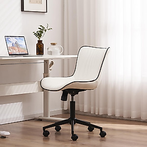 YOUTASTE Office Chair Modern Armless Desk Chair, Height Adjustable Swivel Rocking Computer Task Chair, Faux Leather Sewing Chairs with Wheels, Stylish Lounge Vanity Chair,White