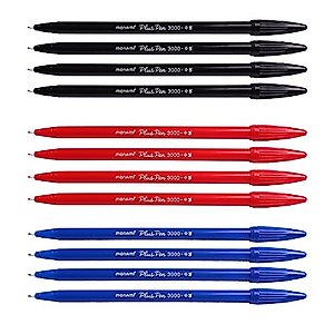 Monami Plus 3000 Office Sign Pen Felt Tip Water Based Ink Color Pen Complete Red,Blue,Black Dozen Box