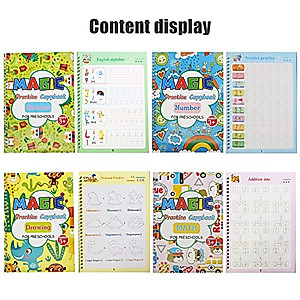 Purple-fox Magic Calligraphy That Can Be Reused Handwriting Copybook Tracing Book Set for Kids, 4 Magic Practice Copybooks with Pen (C Style)