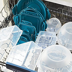 Rachael Ray Leak-Proof Nestable Container Food Storage Bin Set, 10-Piece Square, Teal Lid