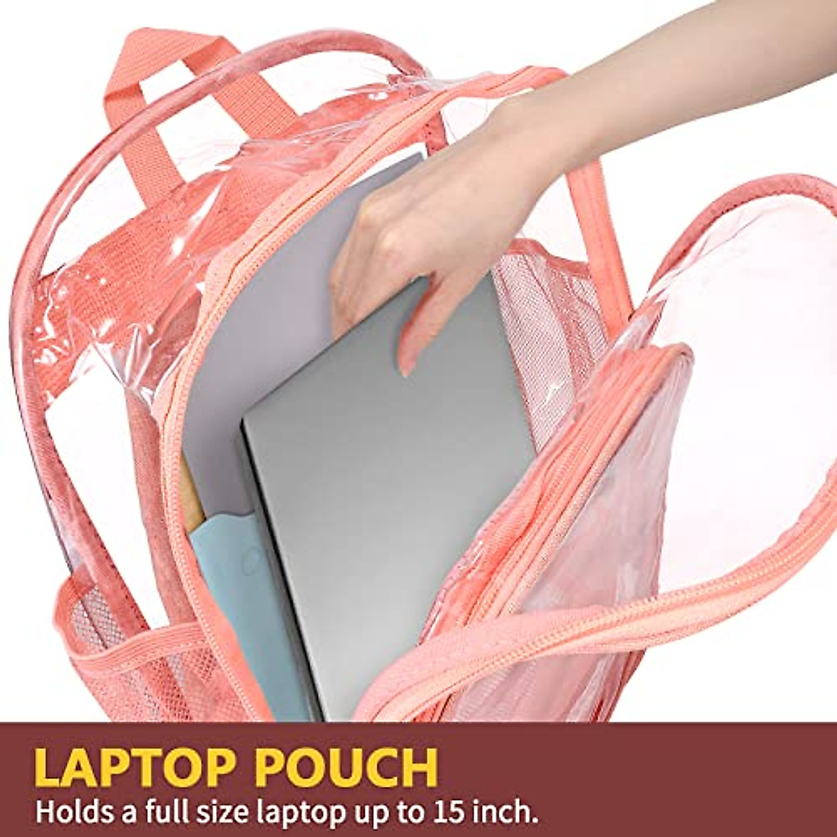 2BK Clear Backpack Heavy Duty PVC Clear Backpack with Lined Mesh Pockets for Gym, School, Sports, Work, Safe Travel, University ,See Through PVC School Bag for Women Men and Child