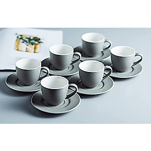 YHOSSEUN Porcelain Espresso Cups Set and Metal Stand 3 OZ Demitasse Cup For Coffee Shot, Mugs for Latte, Cafe Mocha, Cappuccino, and Tea, Serve for 6 Gray