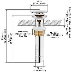 Homikit Bathroom Sink Drain, Pop Up Drain Stopper with Overflow, 18/10 Stainless Steel Drain Assembly with Detachable Anti-Clogging Strainer Basket for Vessel Lavatory Vanity Sink, Polished Chrome