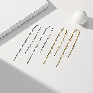 Gold Threader Earrings for Women 18K Gold Filled Chain Earrings Dainty Bar Drop Dangle Long Thread Earring Dangly Double Piercing Hypoallergenic Jewelry Gift