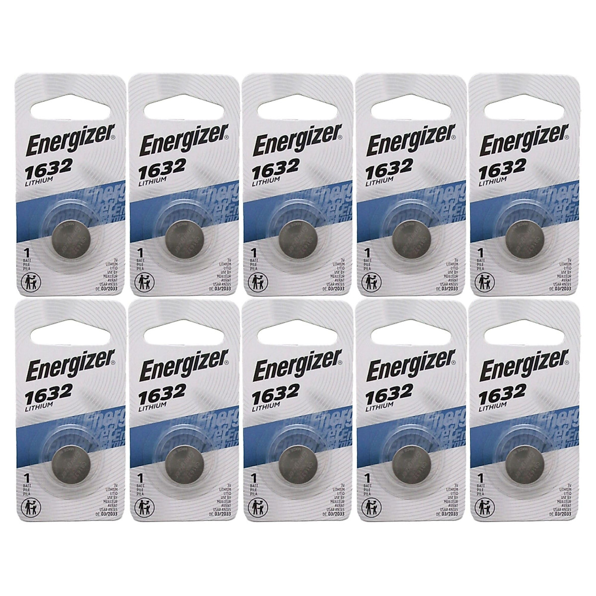 Energizer CR1632 3 Volt Lithium Coin Battery 10 Pack (2 packs of 5)