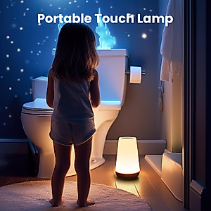 THAUSDAS Touch Lamp, Portable Dimmable Table Bedside Lamps for Bedroom with Quick USB Charging Port, 5 Level Warm White Light & 13 Color Changing RGB Night Light for Office/Hallways/Living Room