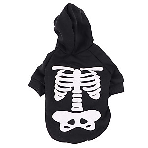 ULTECHNOVO Boys Costumes Halloween Dog Hoodie Glow in The Dark- Skeleton Dog Costumes- Flexible Ghost Jumpsuit Pet Clothing for Small Medium Large Dogs Cats Plain Hoodies