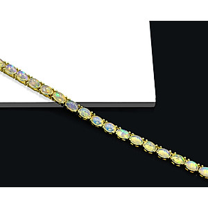 24.20 Carats Natural Ethiopian Welo Opal Cabochon Tennis Bracelet 925 Sterling Silver October Birthstone Jewelry Birthday Gift Love and Friendship Gift For Girlfriend Gift For Her (18 Inches, Sterling Silver)