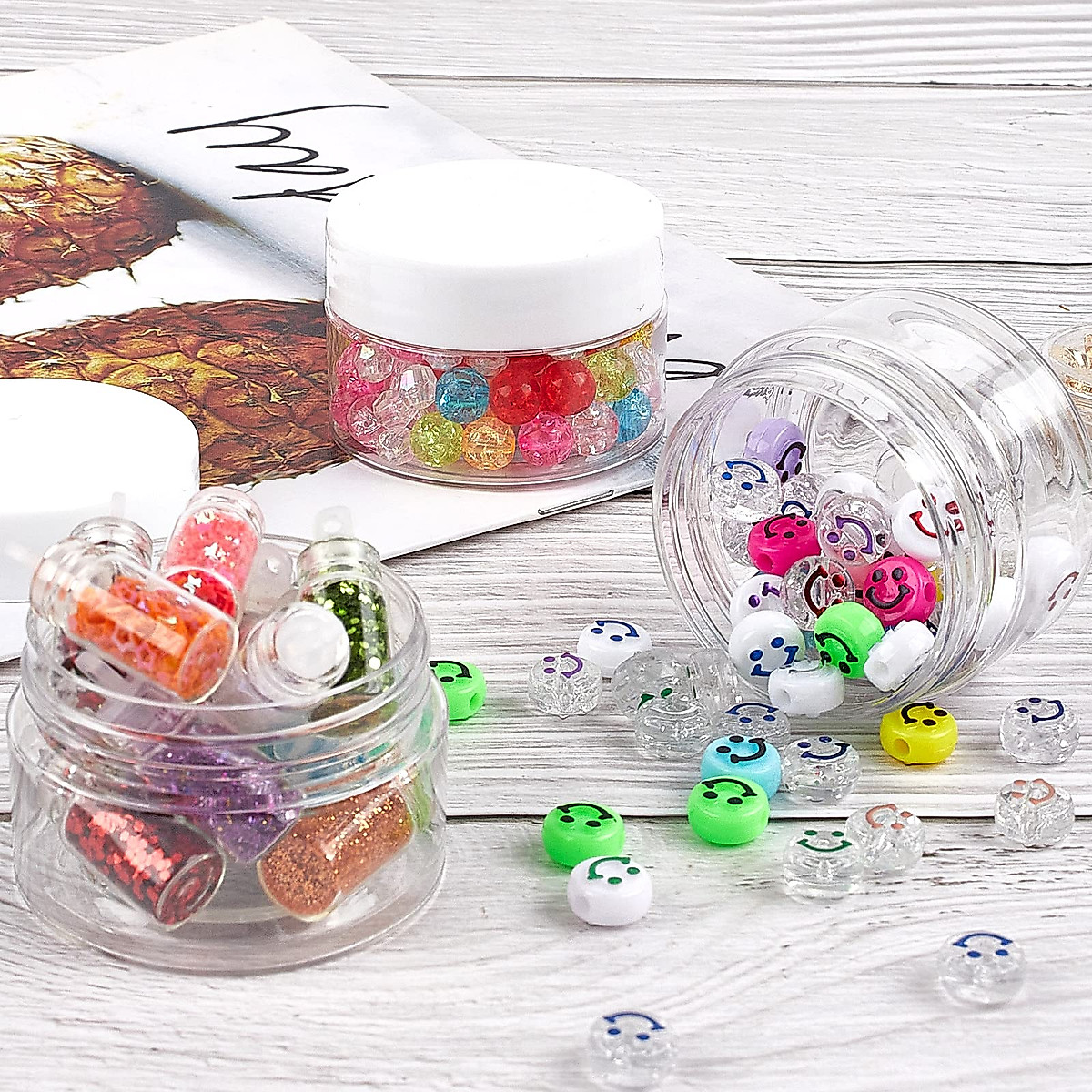 TUZAZO 1 OZ Plastic Jars Round Clear Cosmetic Container Jars with Lids and Labels, 12 Pack Small Plastic Jars for Lotion, Cream, Ointments, Makeup, Glitters, Samples, Travel Storage