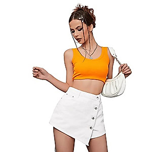 SweatyRocks Women's Casual High Rise Button Front Wrap Denim Skort Skirt with Pocket White 30