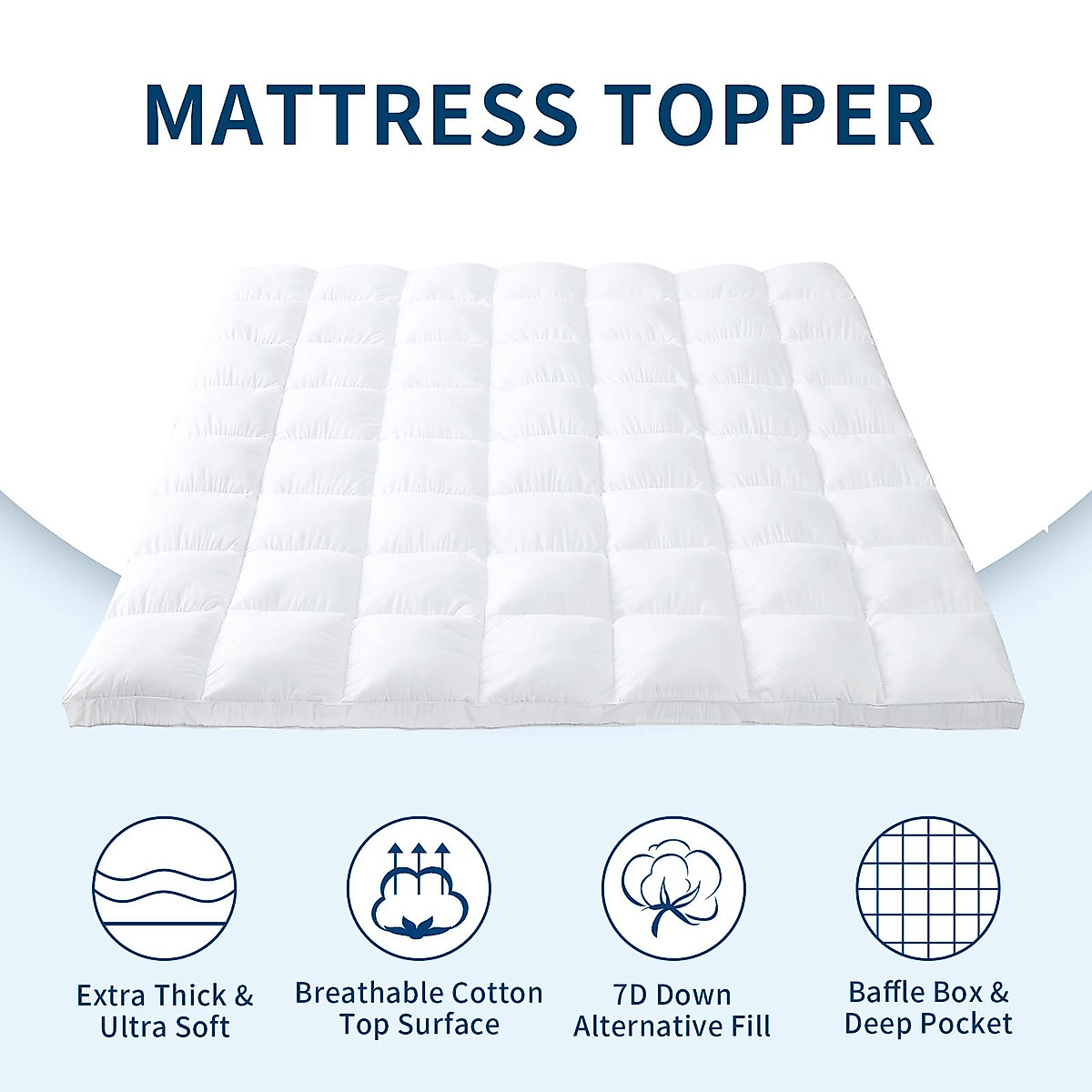 Mr.Ye Mattress Pad Queen Size Extra Thick Mattress Topper Soft Cotton Mattress Protector Mattress Cover with 8-21" Deep Pocket, White, 60x80 Inches