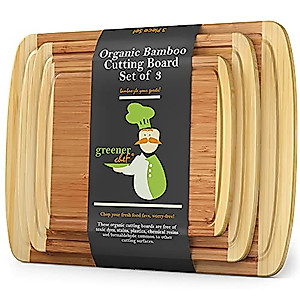 Wood Bamboo Cutting Board - Set of 3 - and Food Grade Oil Spray by Greener Chef
