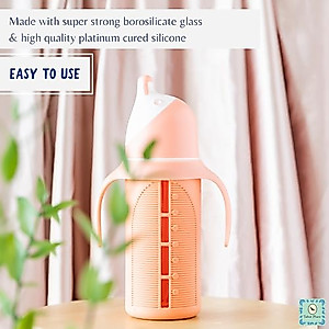 Tabor Place Glass Sippy Cup for Toddlers - The Luca | Spill-proof | Silicone Straw | Indigo Purple | 8 oz | Liquids Never Touch Plastic | Removable Handles