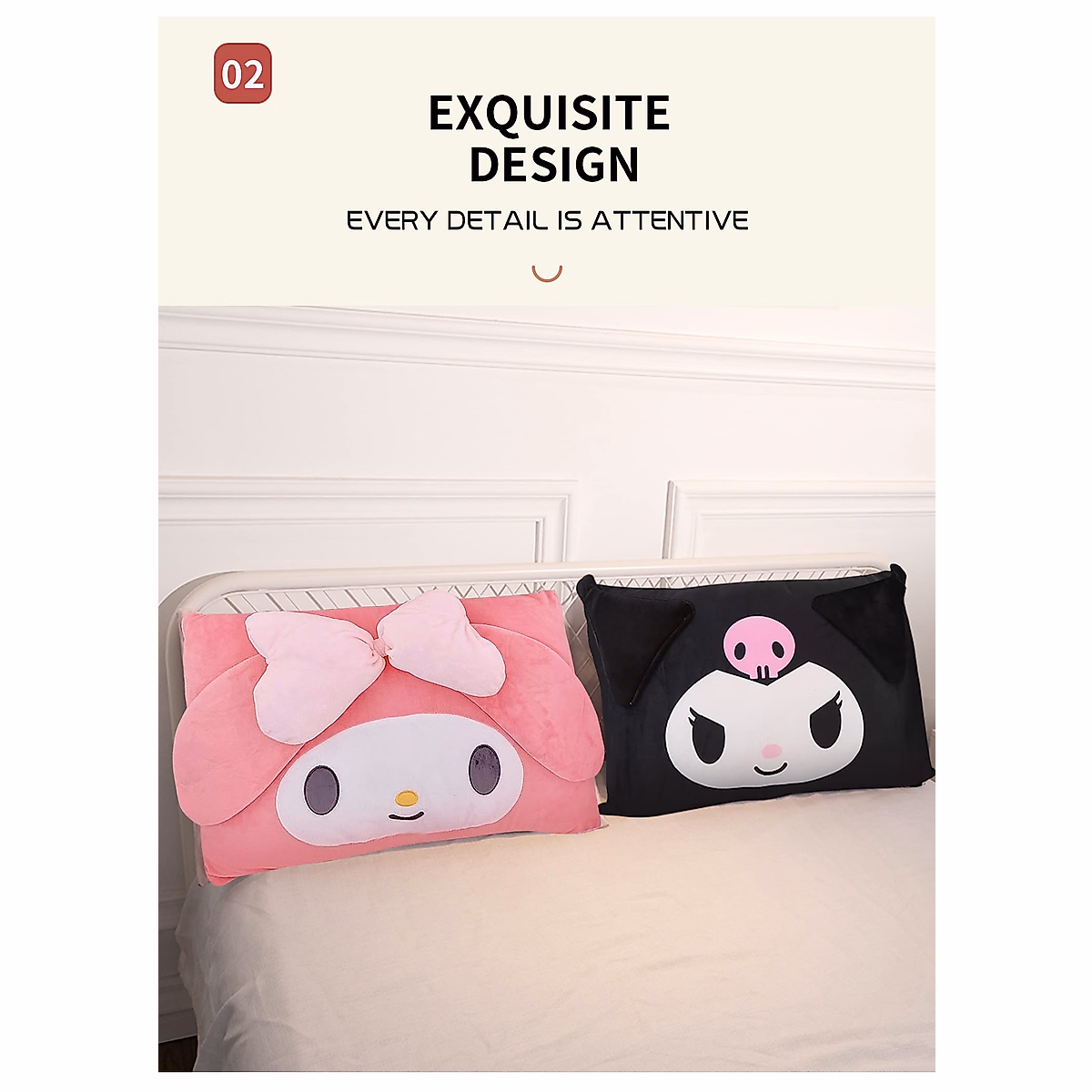 Cartoon Cute Pillowcase Anime Double Sided Plush Pillowcase Girl Bedroom Decoration Cute Cotton Pillowcase + Cute Cartoon Hairpin (Black+Pink)