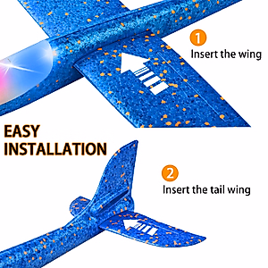 2 Pack LED Light Airplane,17.5" Large Throwing 2 Flight Mode Glider Plane,Flying Toy for Kids,Gifts for 3 4 5 6 7 8 9 Years Old Boy,Outdoor Sport Toys Birthday Party Favors Foam Airplane