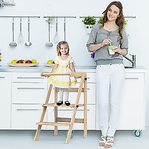 Toddler Step Stool, Folding Wooden Step Stool, Montessori Toddler Tower, Kids Step Stool Toddler Tower, Kitchen Step Stool Helper for Toddlers, Kitchen Step Stool Helper Standing Tower