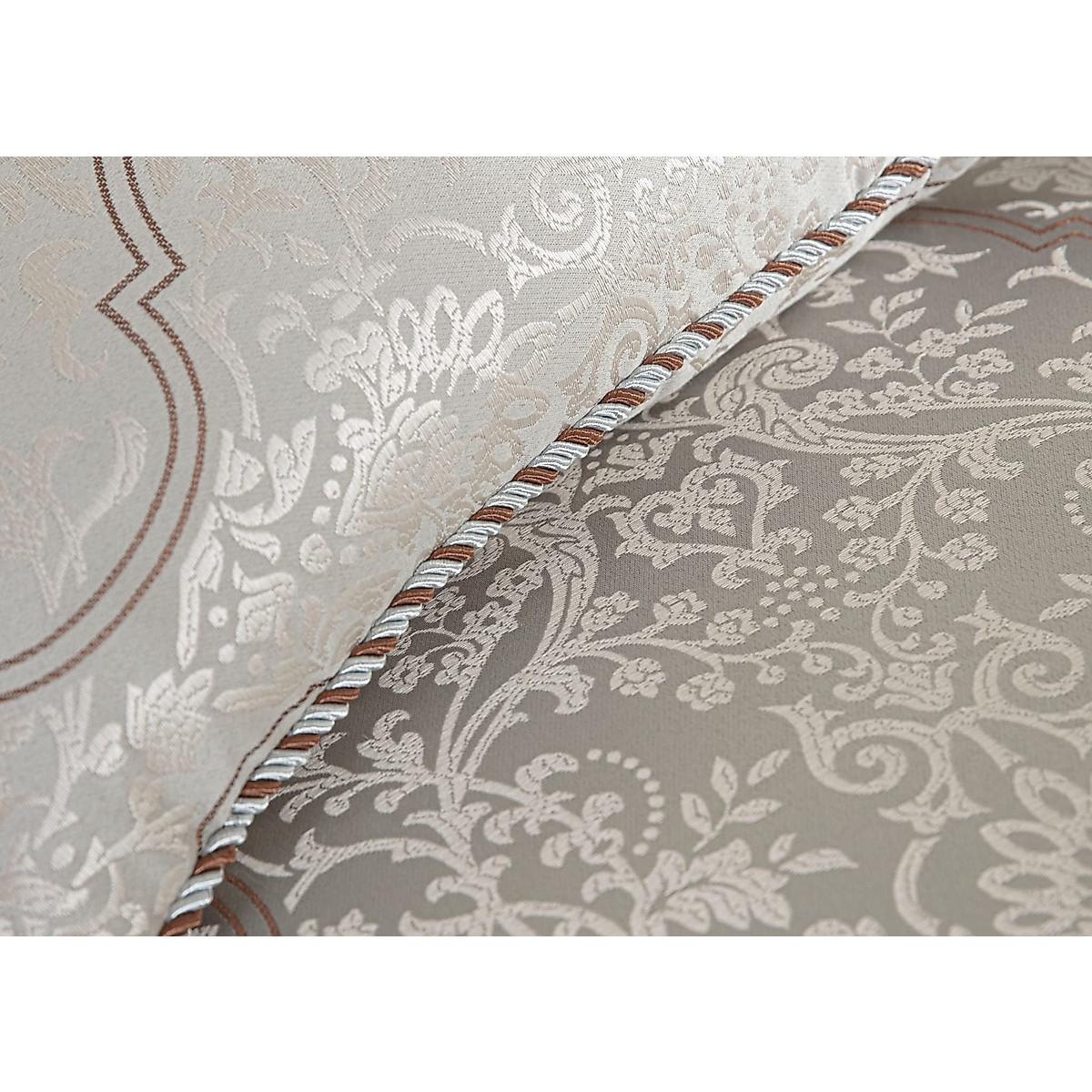 Chezmoi Collection Noelle 7-Piece Cal King Bedding Set Silver Gray Brown Floral Medallion Jacquard Comforter Set, California King Size