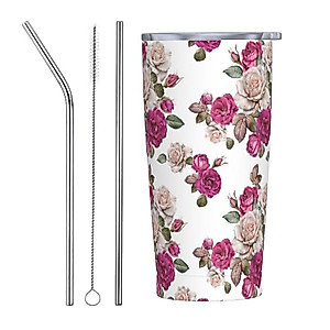 Yaxongx 20oz Tumbler Radiant Flower Roses Double Wall Vacuum Insulated Coffee Mug with Lid and Metal Straw Brush Reusable Stainless Steel Water Bottle Travel Cup Gifts for Car Ice Drinks Hot Beverage