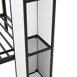 YOPTO Twin Castle-Shaped Wardrobe and Multiple, Metal Bunk Bed with Storage Staircase and Safety Guardrail for Kids Boys Girls Bedroom, 63" H x 92.9" L x 53.2" W, White+Black