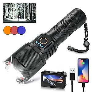 TEQDOT Flashlights 900000 High Lumens LED Rechargeable Tactical Flashlight Zoomable 3 Modes Fast Charging IPX6 Waterproof Super Bright Black Handheld Flashlights for Camping Hiking Outdoor and Gift