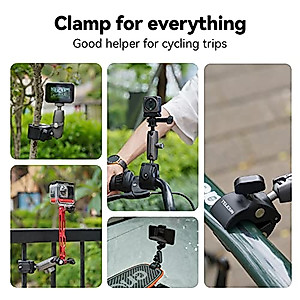 Aluminum Handlebar Bike Clamp Mount for GoPro Insta360 Phone, 360°Ball Head Super Monitor Gripper DSLR Magic Arm with 1/4"-20 Thread Bicycle Motorcycle Boat Tube Bar Attachment LED Light Accessories