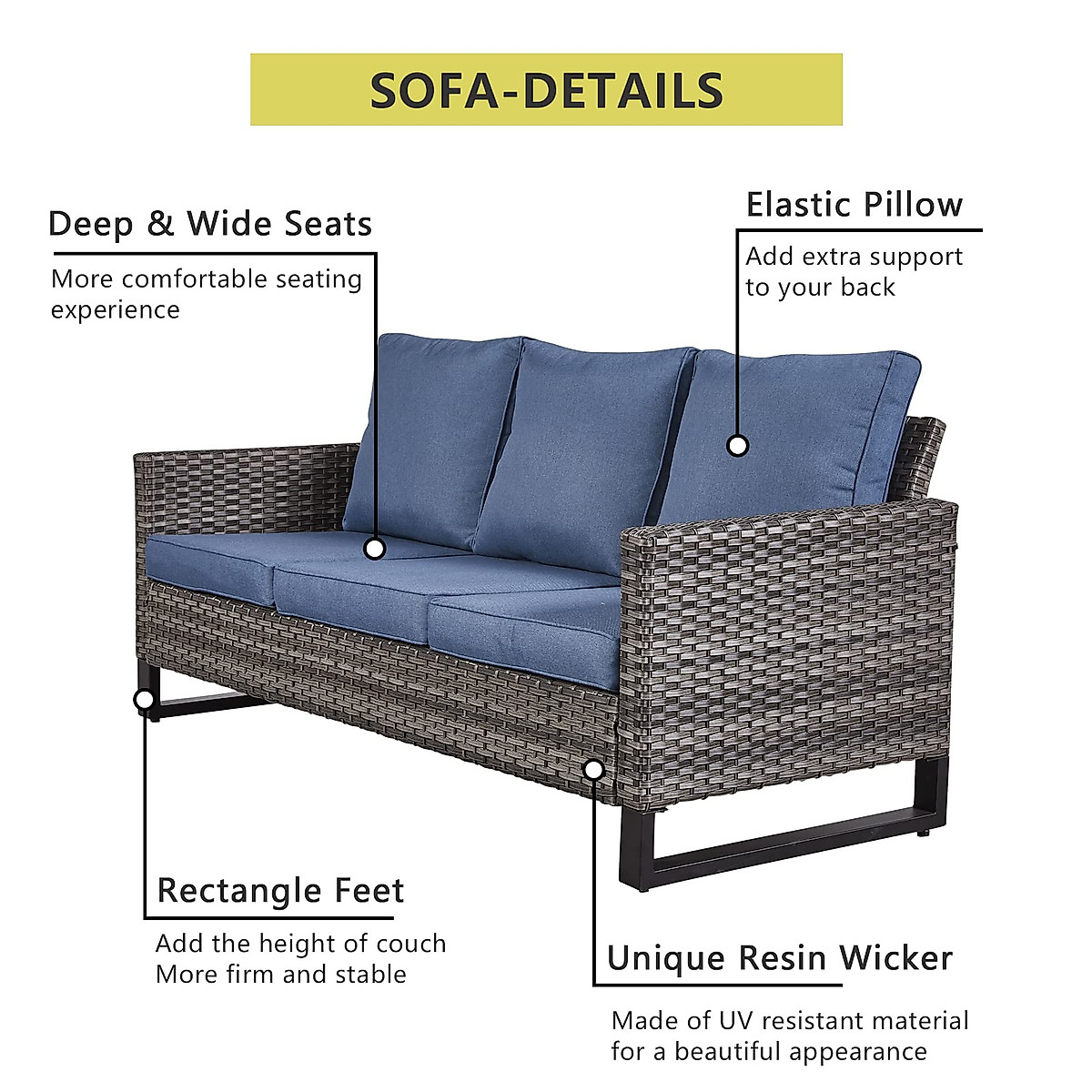 HUMMUH 6 Piece Patio Furniture Set Outdoor Sectional Sofa,High Back Patio Swivel Rocker Chairs with Ottomans Coffee Table for Porch,Garden,Backyard