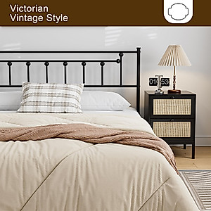 AOVSA Metal Queen Size Headboard, Victorian Farmhouse Style Queen Headboard, Easy Assembly, Steel Queen Headboard Only for Bedroom - Black