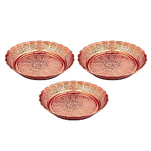 Shubhkart Nakshi plate for Pooja, Decoration, gifting (Large 11 cm, Pack of 3, Copper Plated)