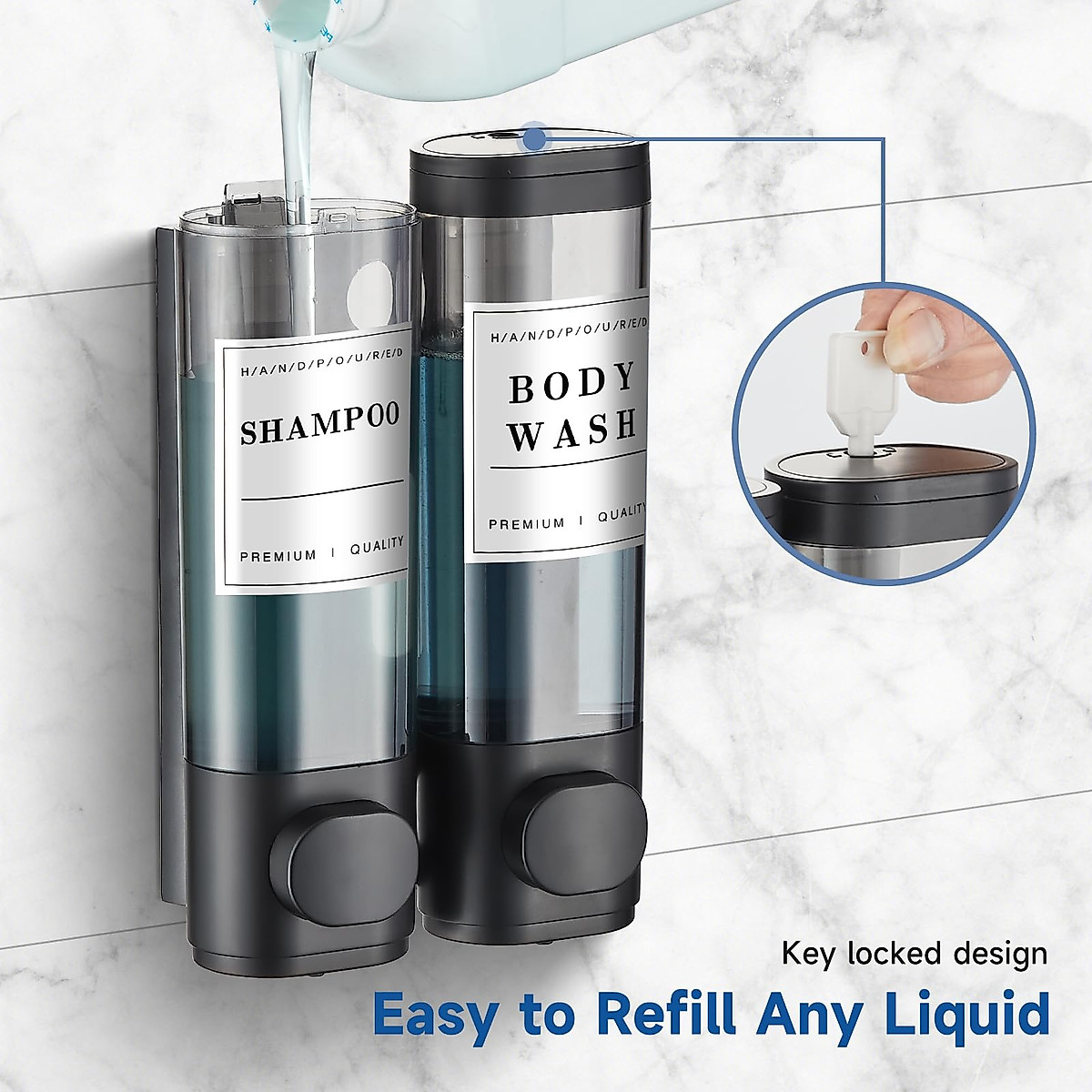 Shampoo and Conditioner Dispenser,Unisense Shower Soap Dispenser 2 Chamber No Drill Wall-Mounted Shampoo Dispenser for Shower Wall Mounted Shower Dispenser for Bathroom Hotel Large Capacity,Black