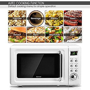 Retro Countertop Microwave Oven, Large 0.7Cu.ft, 700-Watt, Cold Rolled Steel Countertop with Time Setting, Glass Turntable Plate, Pre-Programmed Cooking Settings, LED Display, Child Lock (White)