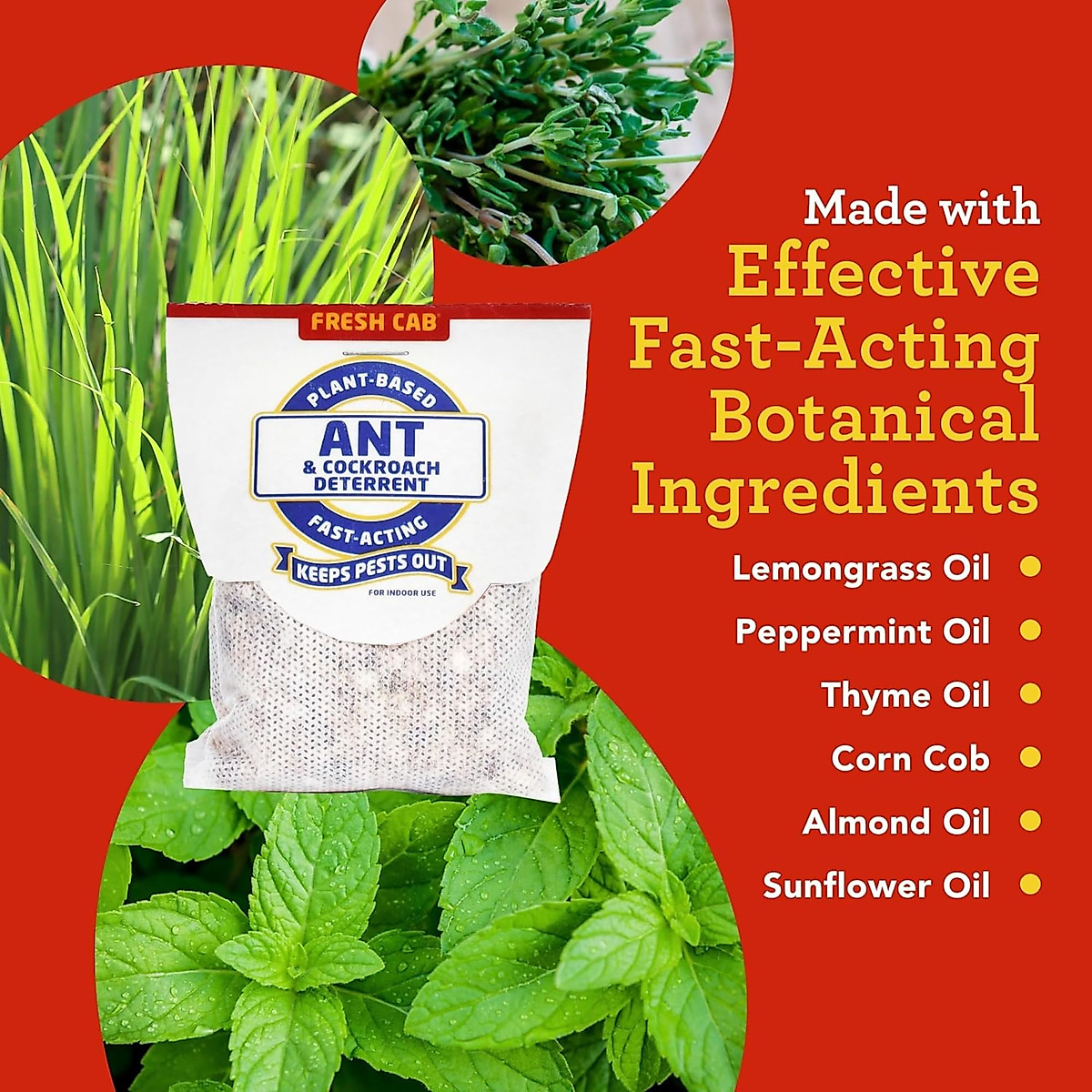 Fresh Cab Ants & Cockroaches Deterrent - Indoor Botanical Pest Control - Safe for Kids & Pets When Used as Directed - Made with Peppermint Essential Oil - 12-Pack (3)