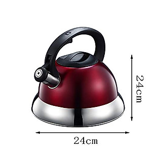 PDGJG Whistling Tea Kettle Modern Red Stainless Steel Whistling Tea Pot for Stovetop，Grip Ergonomic Handle (Red)