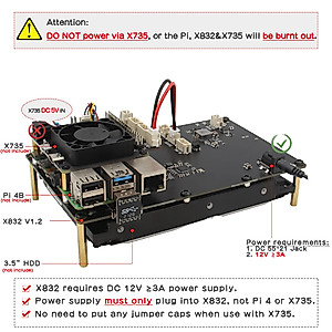 Geekworm Raspberry Pi 4 SATA Adapter 3.5", X832 V1.2 12V 3.5 inch SATA HDD Storage Expansion Board for Raspberry Pi 4 Model B Only (Not Include Raspberry Pi&HDD)