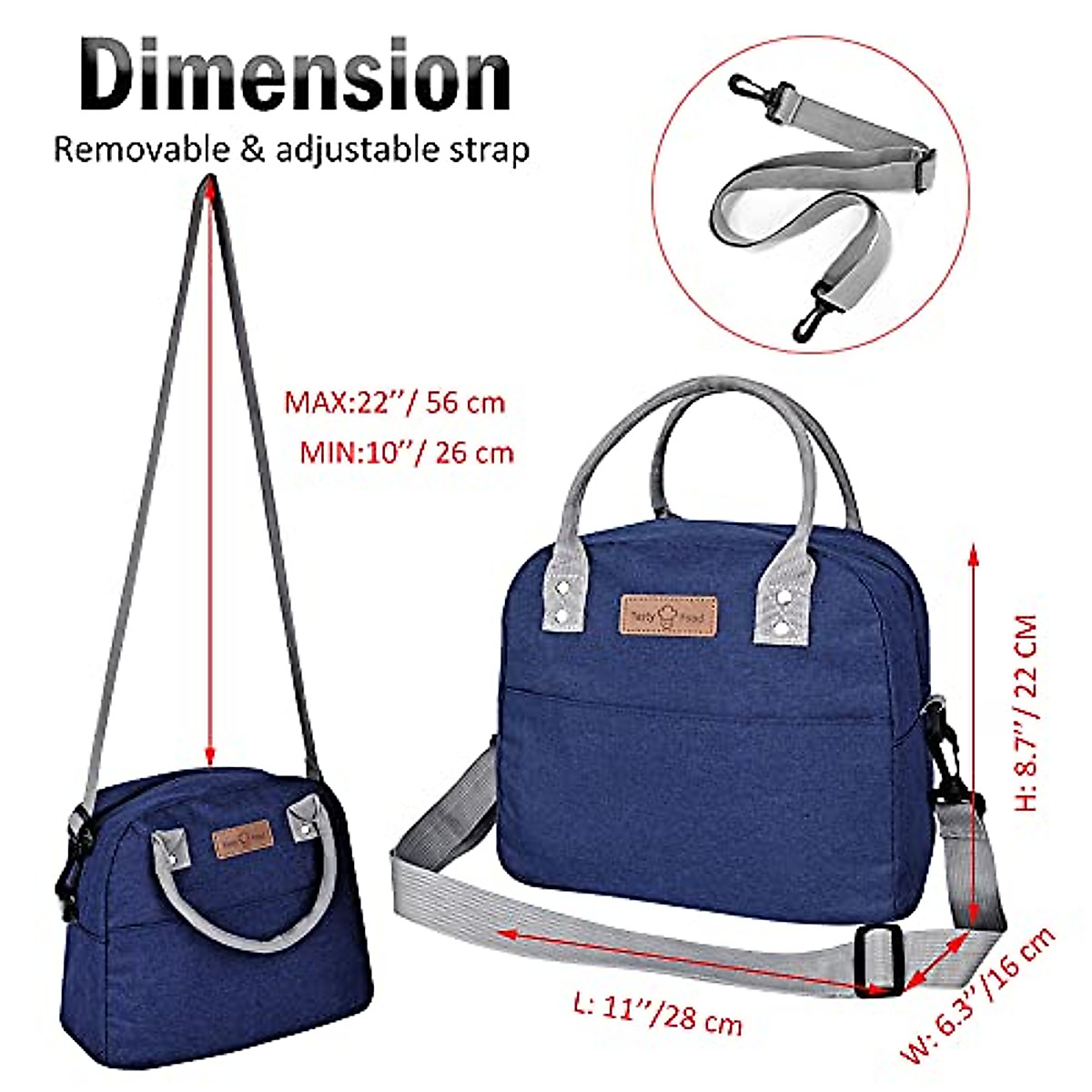 EASTVIO Insulated Lunch Bags Large Reusable Tote Cooler Box with Adjustable Removable Shoulder Strap and Pocket for Women/Men/Picnic/Work/School/Travel,Blue