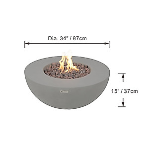 Roca Concrete Fire Pit 34" x 34" Outdoor Patio Firepit Includes Lava Rocks Modern Fire Pits & Outdoor Fireplaces for Garden, Deck, Indoor & Outdoor Heating