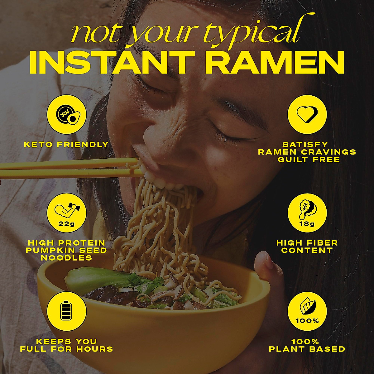 immi Variety Pack Ramen, Black Garlic "Chicken", Tom Yum "Shrimp", Spicy "Beef", 100% Plant Based, Keto Friendly, High Protein, Low Carb, Packaged Noodle Meal Kit, Ready to Eat, 6 Pack