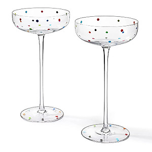 The Wine Savant Polka Dot Set of 2 Stemless Bubble Wine Glasses 18 oz Polka Dot Rainbow Glasses, Colored Wine Glasses, Bubble Glasses, Unique Tumblers Gift Idea For Everyday, Weddings, Parties