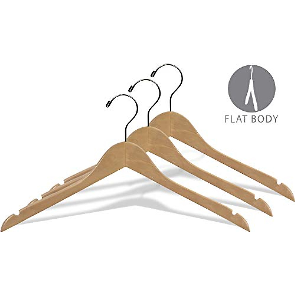 High Grade 30 Pack Solid Wooden Shirt Hanger with Swivel Hook, Smooth Finish and Notches for Straps