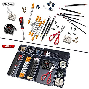 KeFanta 22 Pack Desk Drawer Organizers,Interlocking Junk Drawer Organizers and Storage with 3 Sizes,Desk Drawer Tray Organizer for Office,Bathroom,Kitchen,Makeup(Dark Grey)