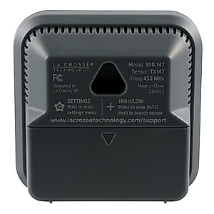 La Crosse Technology 308-147 Wireless Compact Digital Thermometer with Humidity, Black