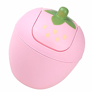 Cute trash bin Strawberry Desk Trash Can Small Plastic Storage Baskets Counter Top Garbage Can Kawaii Trash Bin Pen Holder Desk Organizer with Swing Lid for Home Car rubbish bin Pink small trash bin