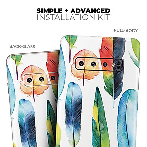 DesignSkinz Bright Water Color Painted Feather Protective Vinyl Decal Wrap Skin Cover Compatible with The Samsung Galaxy S20 (Screen Trim & Back Glass Skin)
