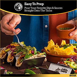 MOUNTAIN GRILLERS Taco Holders Stainless Steel Set of 4 - Reversible Tortilla Holder Tray Can Hold 2 or 3 Shells - Taco Tuesday Makes Prep a Breeze, No Mess - Dishwasher Safe