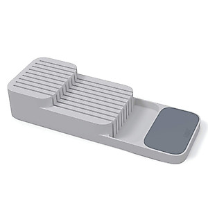 Joseph Joseph DrawerStore Kitchen Drawer Organizer Tray for Cutlery Utensils and Gadgets, Gray, 15.6 x 15.1 x 2.1 Inches & 85120 DrawerStore Kitchen Drawer Organizer Tray for Knives Knife Block, Gray